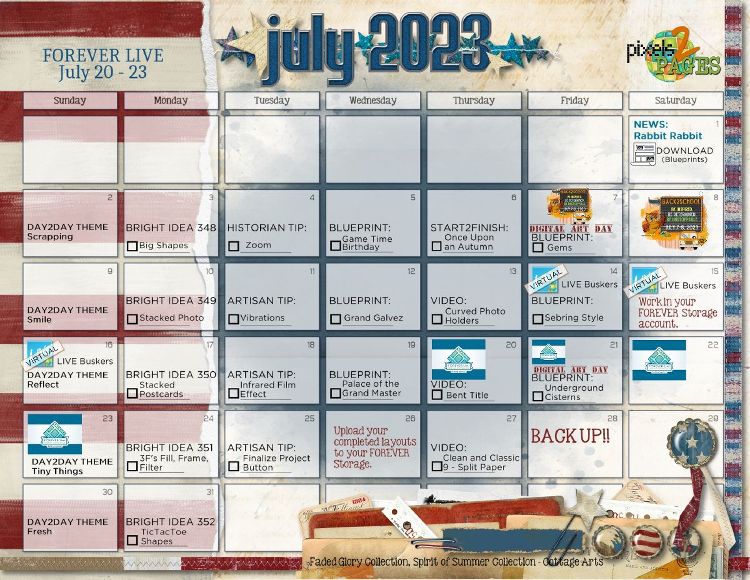 230701_pixels2PagesCalendarJuly2023.pdf | Document by FOREVER pixels2Pages | FOREVER.com